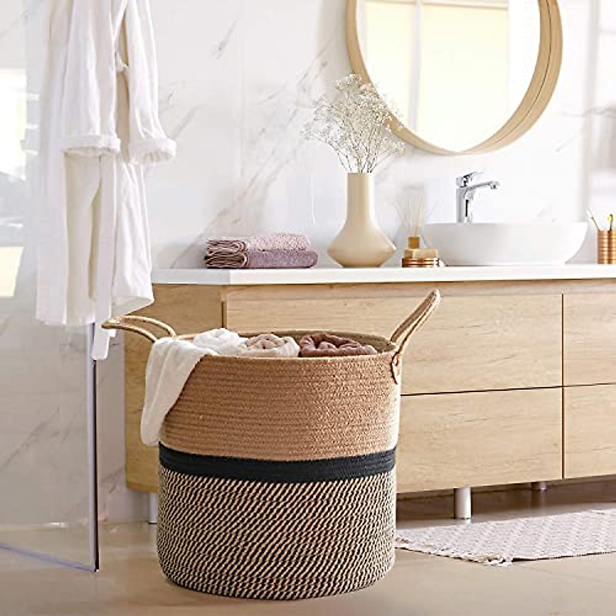 CHICVITA Large Jute Basket Woven Storage Basket with Handles (Set of 2)