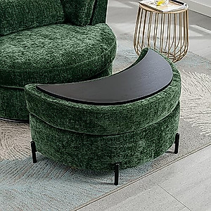 360° Swivel Accent Barrel Chair and Half Crescent Moon Storage Bench Large Ottoman with 4 Pillows,Upholstered Oversized Leisure Round Loveseat Recliner Sofa Chaise Lounge Circle Armchair for Club