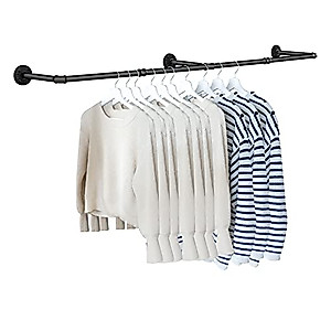 Yawinhe Industrial Pipe Clothes Rack 70'', Wall-Mounted Garment Holder Rack, Iron Heavy Duty Detachable Clothes Bar, Clothes Hanging Detachable Rod Bar for Laundry Room, Black, YMG004