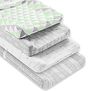 Changing Pad Cover – Premium Baby Changing Pad Covers 4 Pack – Boy or Girl Changing Pad Cover – Pure Cotton Machine Washable Grey and White Changing Table Cover – Diaper Changing Pad Cover Sheets