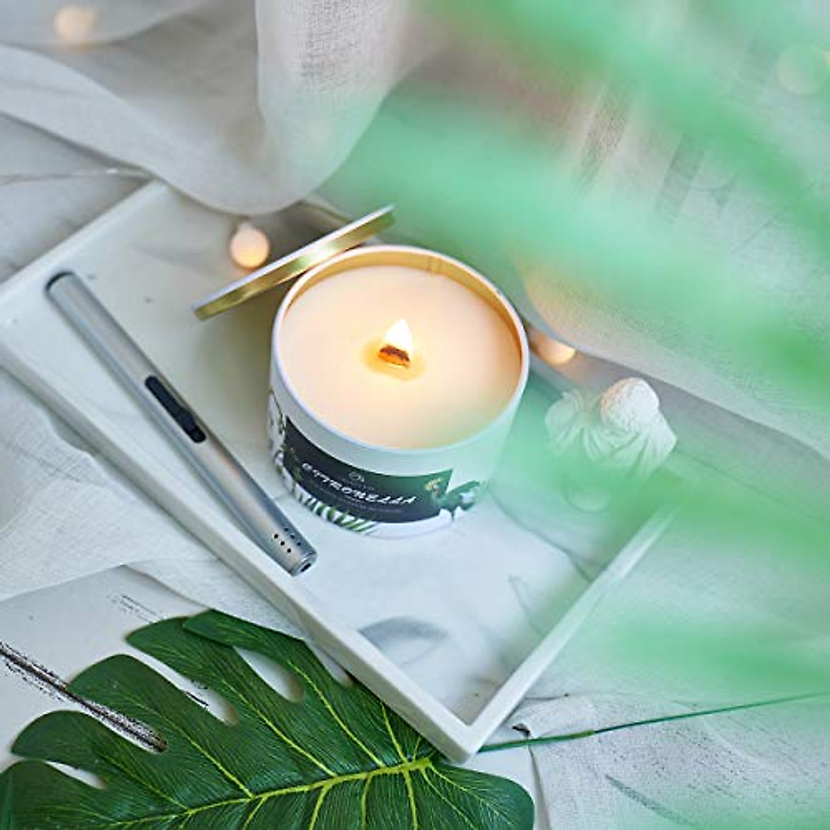 CHLOEFU LAN Citronella Candles Outdoor and Indoor 12.4 Oz Large Scented Candles with Pure Lemongrass Essential Oil and Natural Soy Wax for Garden Patio Yard Home Balcony, Wood Wicked Candles 2 Pack