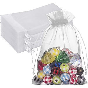 100PCS Premium Sheer Organza Bags, White Wedding Favor Bags with Drawstring, 5x7 inches Jewelry Gift Bags for Party, Jewelry, Festival, Makeup Organza Favor Bags,net gift bags,drawstring goody bags,Penetrating Light Fruit Protection Bags