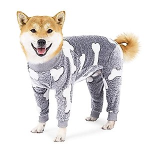 Plush Dog Pajamas for Cold Weather 4 Legs Clothes Dog Stretch Good Fit Fit Medium and Large Dog Onesie Warm Soft Pet Romper Winter (XL, Gray)