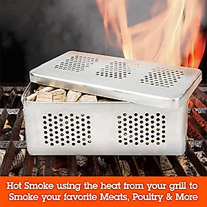 The Flip Professional Hot & Cold Smoker Box - Patented BBQ Grill Smoke Box for Gas or Charcoal Grill w Firestarters - Infuse Smoky Wood Flavor in Meal - Great Fathers Day Gift & Grilling Gifts for Men