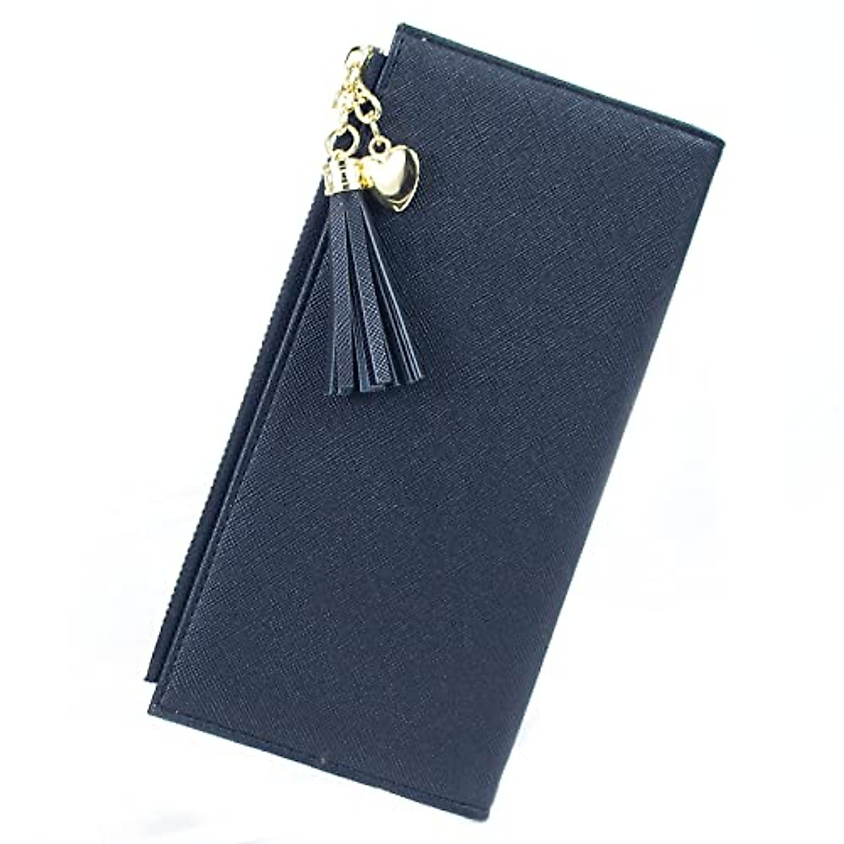 SUMGOGO Slim Wallet for Women Long Tassel Zipper Clutch Purse Handbag Card Case Wallet (Black)