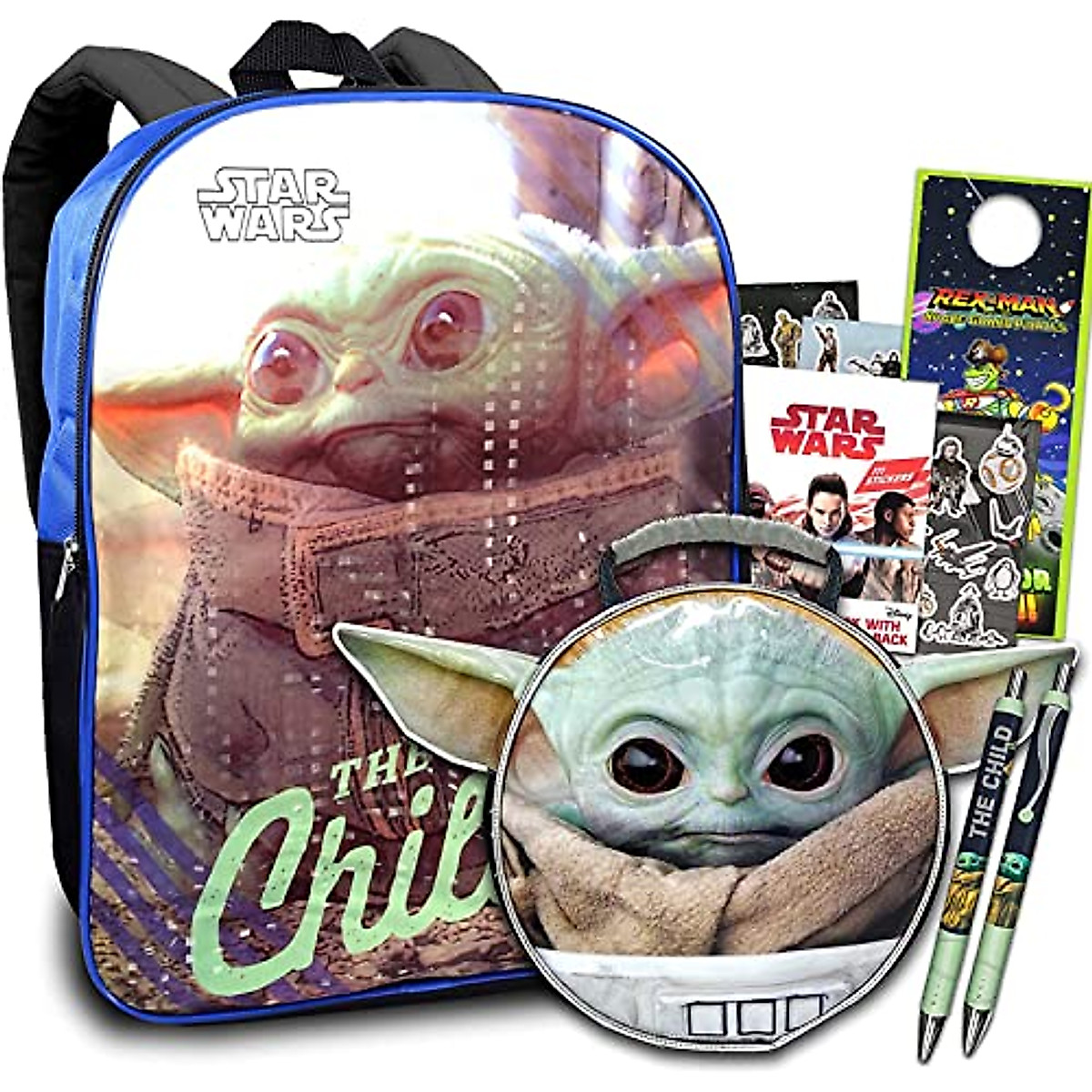 Disney Baby Yoda Backpack with Lunch Box Set - Bundle with 15" Baby Yoda School Backpack, Baby Yoda Lunch Box, Stickers, More | Baby Yoda The Child Backpack for Boys Girls