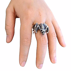 Bikerringshop 925 Sterling Silver Bat Gothic Ring Size 7