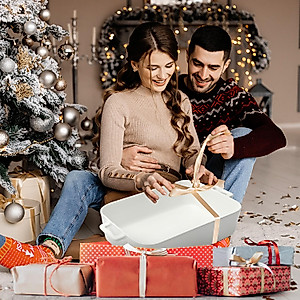 BLIRORA Deep Ceramic Baking Dish, 9x13 Inch Casserole Dish for Oven, 152 oz Large Elegant Design Lasagna Pan with Handles- Durable Serving Bakeware for Lasagna, Roasting and Baking, White