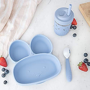 Elk and Friends Bunny Silicone Suction Plate for Babies & Toddlers | Stainless Steel Spoon | Divided Plate | Easter Fun | 4 Colors