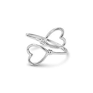 Pura Vida Silver Plated Heart Wire Statement Wrap Ring - Brass Base Band, Rhodium Plating - Size 5