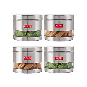HAZEL Stainless Steel Containers Set For Kitchen Storage Transparent See Through Matt Finish Storage Dabba Jars, Set of 4, 1500 ML Each, Silver