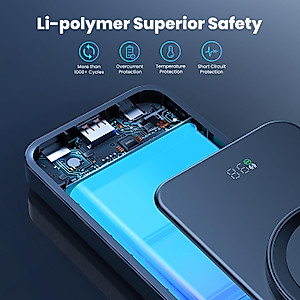 SQERO Wireless Portable Charger Power Bank with Magnetic Foldable Stand Charge Station Compatible with MagSafe, 10000mAh 22.5W PD Fast Charging for Magsafe Battery Pack (Black)