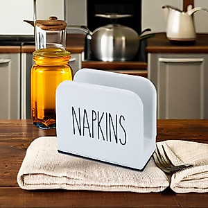 Heartland Home Porcelain White Napkin Holder. Large Napkin Dispenser for Cocktail or Luncheon Napkins. Vertical Napkin Holders for Kitchen, Tables and Outdoor. Farmhouse White and Black Servilletero