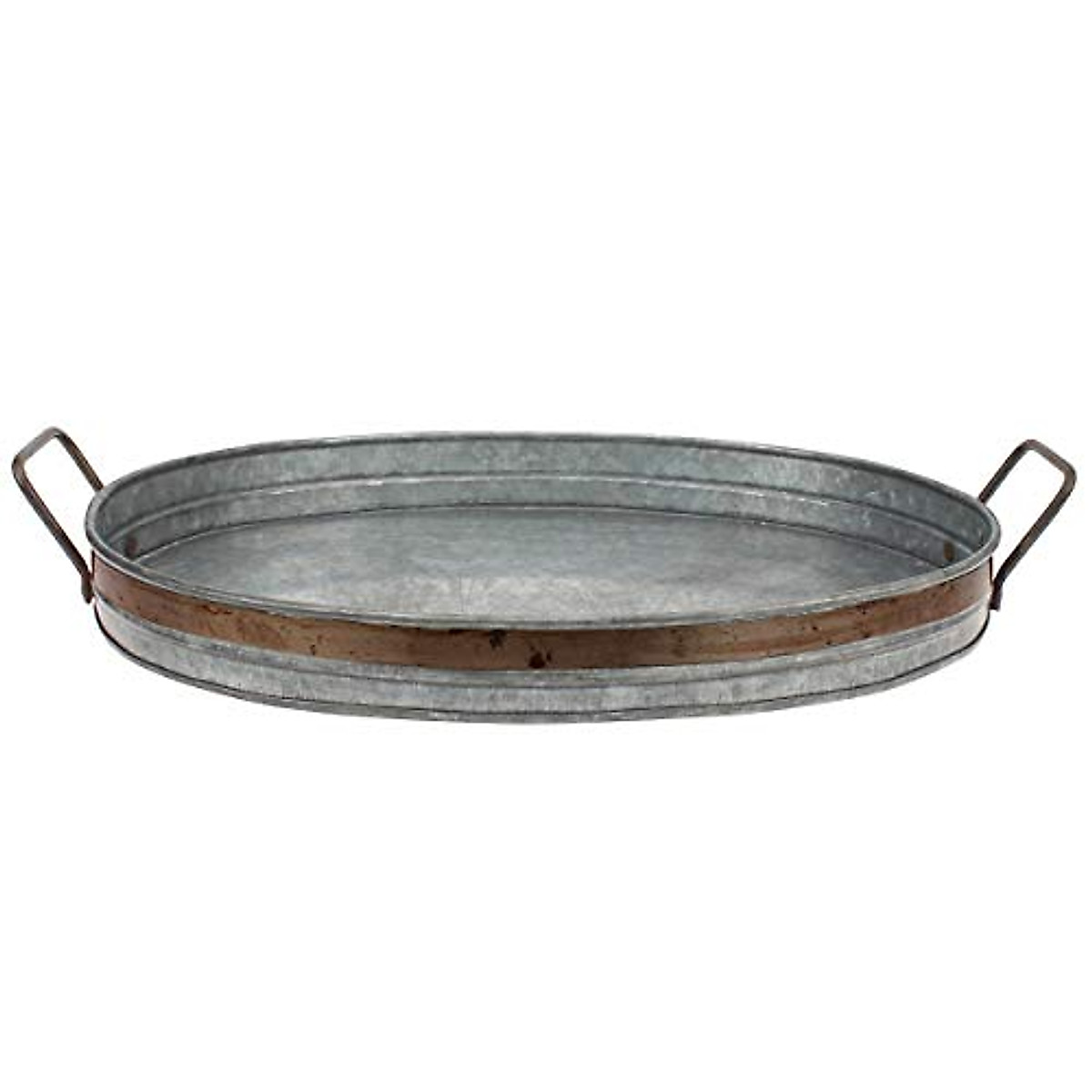 Stonebriar Rustic Galvanized Serving Tray with Rust Trim and Metal Handles, MEDIUM, Gray