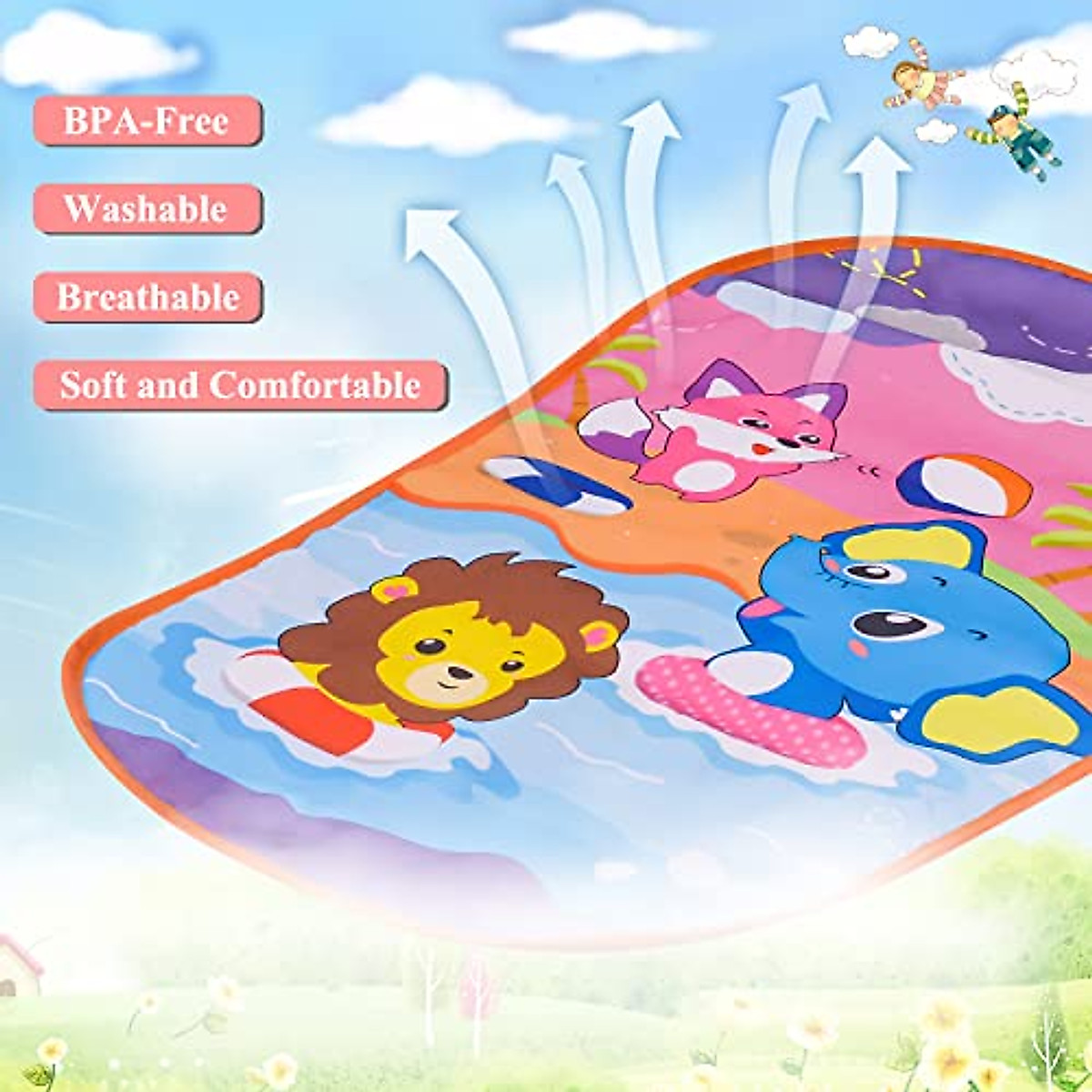 Baby Play Mat, Baby Activity Mat with Kick Piano, Baby Floor Mat with Bear Rattle, Kick and Play Piano Gym Activity Center for Baby, Baby Music Toys for 0-12 Months