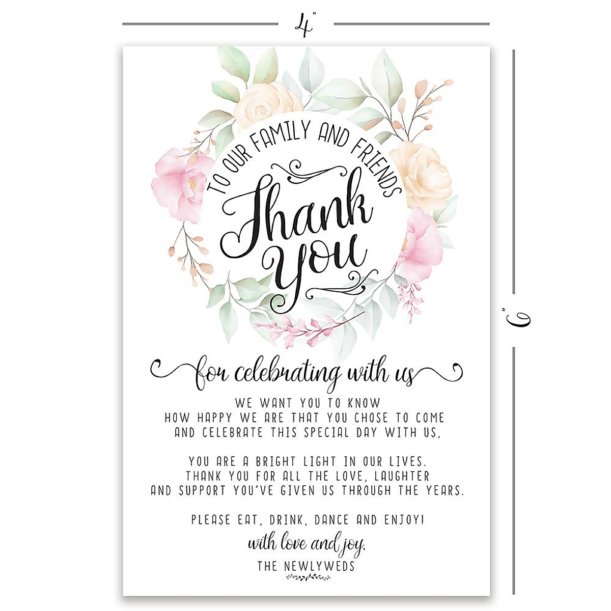 Wedding Thank You Place Cards - Set of 50 - Floral Wedding and Newly Weds Accessories, Wedding Planning Supplies, Great for Guest Dinner Table Settings, Blank Stationery