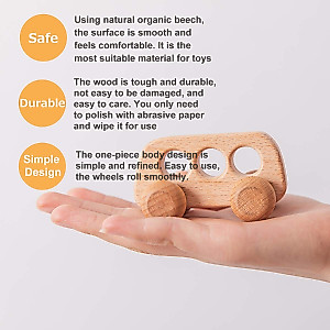 Promise Babe Organic Wooden Baby Push Toys Fine Motor Development Sensory Skills Toy Montessori Grasping Toy 2pc Wood Car Rattles