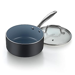 Cook N Home Pots and Pans Nonstick Ceramic Kitchen Cookware Sets Include Saucepan, Frying Pans, Stockpot with Lids, Nylon Utensils, 10-Piece, Heavy Gauge, Black & Gray