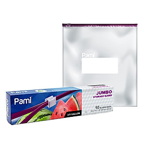 PAMI Jumbo Food Storage Slider 2.5 Gallon Bags [10-Pieces] - Leakproof Ziplock Bags With Expandable Bottom- Food-Safe Zipper Bags With Freshness Lock & Write-On Label- Reusable Large Sandwich Bags