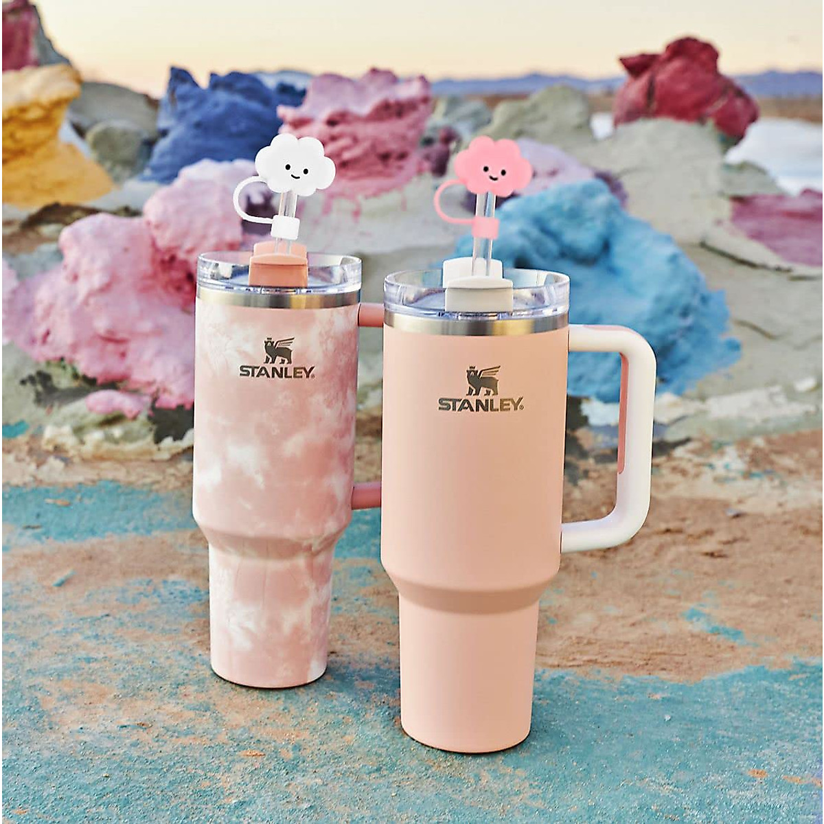 10mm Straw Cover, 6pcs Straw Covers Cap for Stanley Cup 40 oz 30 oz Food Grade Silicone Cute Large Cloud Flower Straw Topper Tips Cover Protector Plugs for Stanley Tumblers for Stanley Cup Accessories