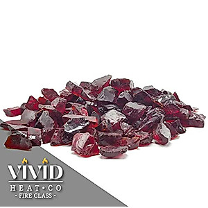 VIVID Heat (5-POUNDS Ruby Red Premium Indoor & Outdoor Crushed Fire Glass Rock Large 1/2, 3/4 & 1" inch Chunky Size - Glass for Use in Gas Fire Pit, Fireplace, Fire Table Etc. (Ruby Red)