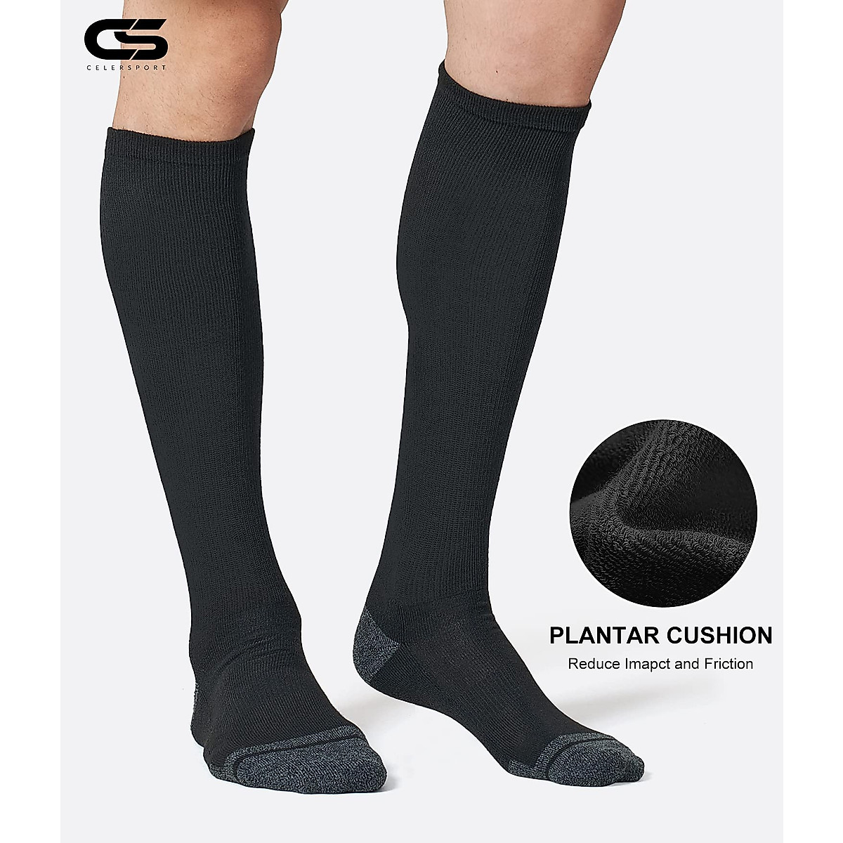 CS CELERSPORT 2 Pack Baseball Softball Soccer Socks Over the Calf Sports Tube Socks for Youth Men and Women Medium Black