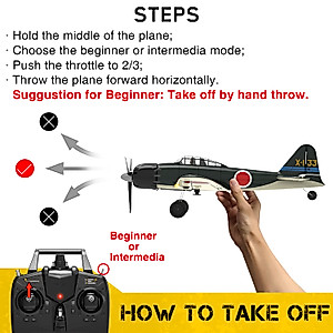 Fremego RC Plane VOLANTEX A6M Zero Fighter 2.4G 4CH Romote Control Airplane with 6-Axis Gyro Stabilizer Aerobatic 2 Batteries