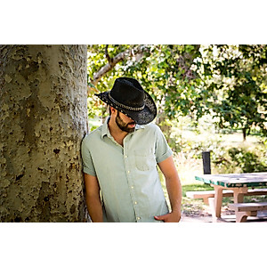 Old Stone Straw Cowboy Cowgirl Hat for Men/Women Unisex Summer Winter Wide Brim Sun Hat Dallas Western Style for Safari Fishing Beach Golf Hiking Multipurpose, Rockstar Black