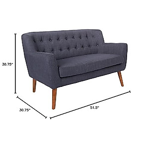 AVENUE•SIX OSP Home Furnishings Mill Lane Mid-Century Modern Loveseat with Button Tufted Design and Spring Cushion Support, Navy Blue Fabric