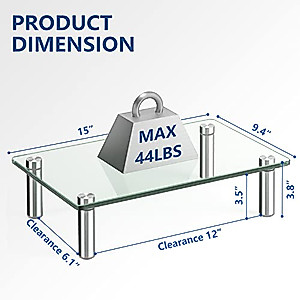 Rfiver Dual Glass Monitor Stand Riser, 2 Pack Computer Monitor Riser, Clear Monitor Stand for Desk, Create More Storage Space Under for Screens/Laptops/Printers