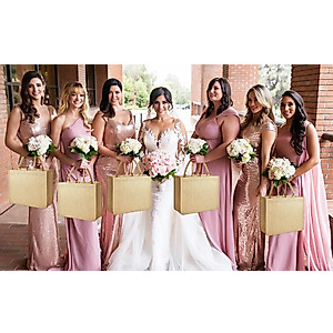 HEVMEVENI 8 Large Burlap Tote Bags Bulk, Reusable Jute Tote Bag with 10Yd Ribbon Blank Burlap Gift Bag with Handle Waterproof Beach Tote Bag for Shopping Bridesmaid Gift Bag 12.2''x10.6''x6.3''