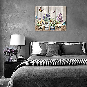 Farmhouse Bathroom Decor Wall Art Country Lavender Canvas Prints Painting Relax Soak Unwind Rustic Bathroom Pictures Framed Artwork Flower Butterfly Home Decor for Bathroom 16"x12"