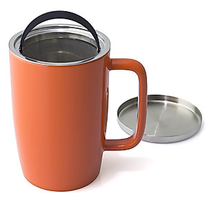 FORLIFE Dew Glossy Finish Brew-In-Mug with Basket Infuser & "Mirror" Stainless Lid 18 oz., Carrot