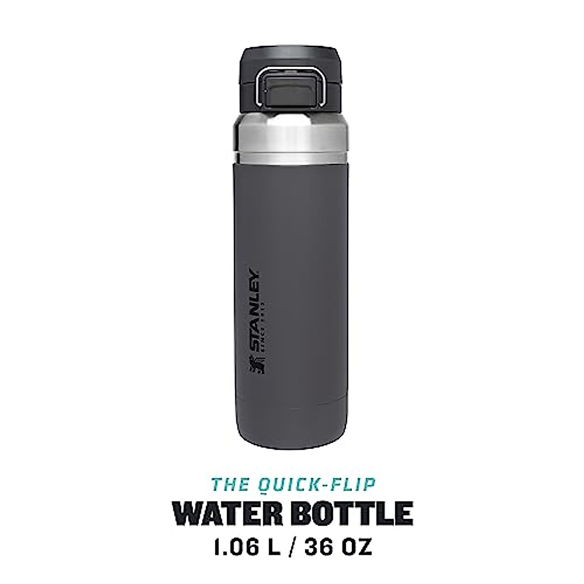 Stanley Quick Flip Stainless Steel Water Bottle 1.06L / 36OZ Charcoal – Leakproof Insulated Water Bottle - Push Button Locking Lid - BPA-Free Thermos Flask - Cup Holder Compatible - Dishwasher Safe