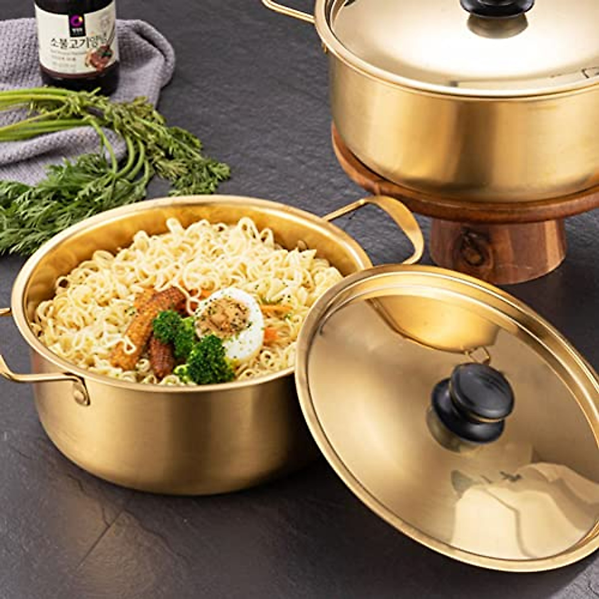 Sauce Pan Ramen Pot Korean Noodle Pot Stainless Steel Saucepans Fast Noodles Cooking Pots Soup Pot Noodle Cooker Boiler with Handle Lid for Soup Pasta Egg 18cm Stainless Steel Pan