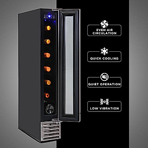 Koolatron 7 Bottle Slim 6-Inch Wine Cooler Refrigerator Built In Under Counter Wine Fridge with Digital Touch Controls Front Venting Design Stainless Steel Door Frame for Home or Office