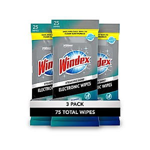 Windex Electronics Screen Wipes for Computers, Phones, Televisions and More, 25 count - Pack of 3 (75 Total Wipes)