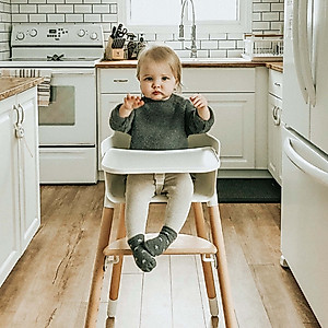 Wooden High Chair for Babies and Toddlers - with Harness, Removable Tray, and Adjustable Legs