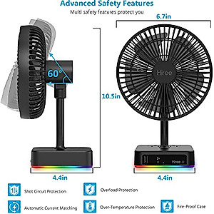 Hiree Desk Fan with USB Charging Port, 2 Speeds 6.7 Inch Small Desktop Table Fan with 2 AC Outlets and LED Lights, Strong Wind, Quiet Operation - Personal Fan for Home, Dorm Room, Office