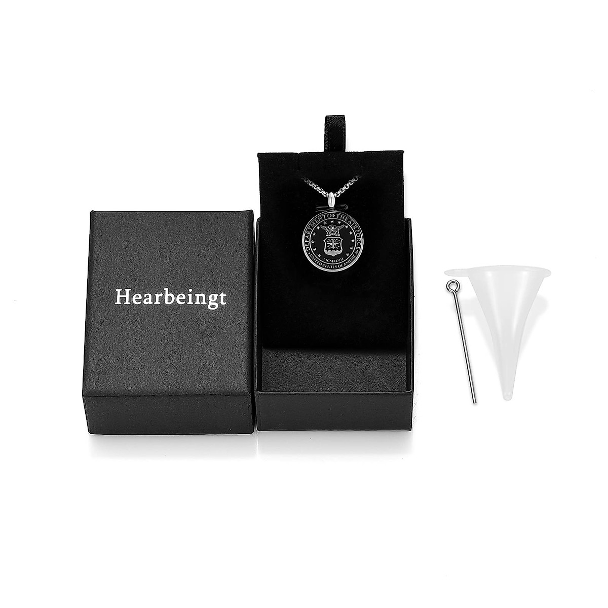 Hearbeingt Cremation Jewelry for Ashes USA Army/Air Force/Navy/Firefighter Memorial Urn Necklace for Ashes Keepsake Pendant for Women Men(Air Force)