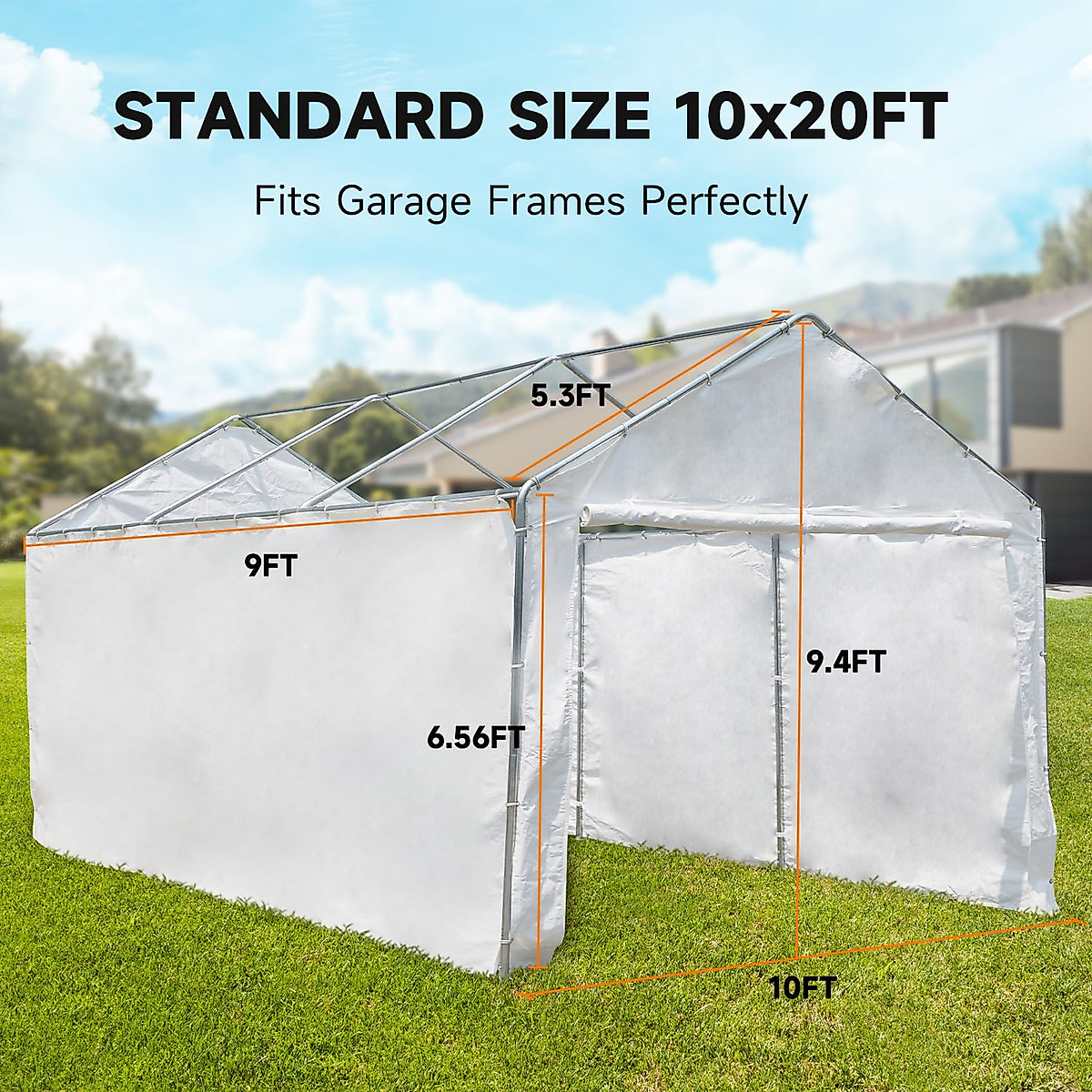 MELLCOM 10 x 20ft Carport Replacement Canopy Cover Side Wall with Zipper Door,Garage Tent Shelter Waterproof & UV Protected,White (Top and Frame Not Included)