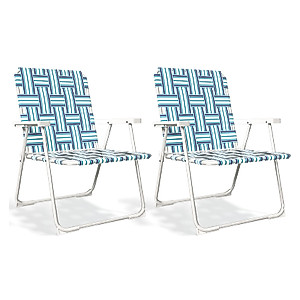 gaildon Webbed Folding Chairs for Outside, Aluminum Patio Beach Chairs for Outdoor Camp Lawn Lounge Backyard, Set of 2