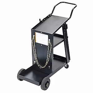 FIREPOWER 1444-0407 Metal Inert Gas Welding Cart for FP Series Welders and Plasma Cutters, Top Tray 12" x 18", Black, Single Bottle, Includes (2) Chains, (4) Wheels