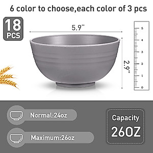 18 Pcs Unbreakable Cereal Bowls 24 Oz Microwave and Dishwasher Safe Wheat Straw Fiber Lightweight Bowl Soup Bowls Microwavable Kitchen Bowls for Serving Salad Rice Pasta Dishes Oatmeal (Gray)