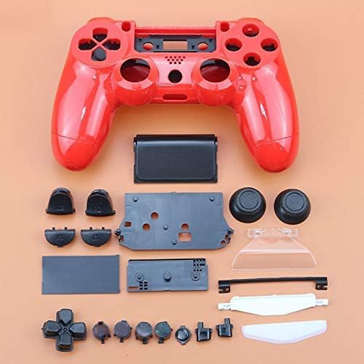 Full Housing Shell Case Cover with Buttons for Sony PlayStation 4 PS4 JDM-011 JDM-001 Wireless Controller (Red)