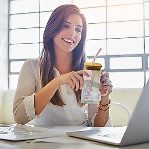 ROTORS Glass Cups with Lids and Straws,16oz Can Shaped Glass Cups Clear Iced Coffee Cup,Beer Glasses,Cocktail Glasses,Cute Tumbler Cup,Ideal for Whiskey,Soda,Tea,Gift,with Bamboo Lids & Glass Straws