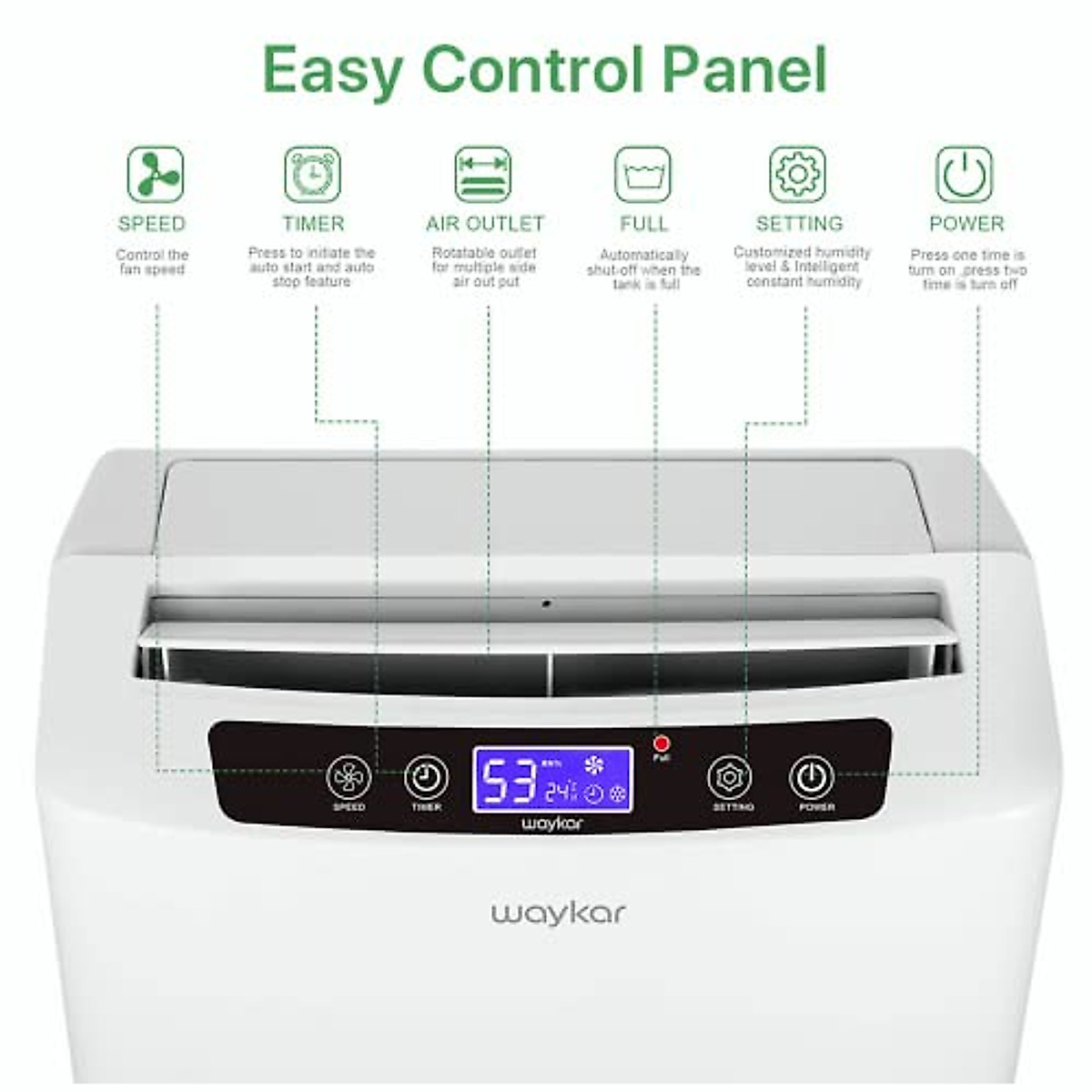 Waykar 2000 Sq. Ft Dehumidifier for Home and Basements, with Auto or Manual Drainage, 0.66 Gallon Water Tank Capacity