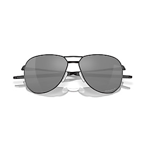 Oakley Men's OO4147 Contrail Aviator Sunglasses, Satin Black/Prizm Black Polarized, 57 mm