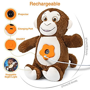 DIILSWX Monkey Stuffed Animals with Dynamic Star Projection Lamp: Rechargeable Night Light for Kids Bedroom, Soft & Huggable Plush Toy, Cute Bedtime Buddy for Toddler, Boys, Girls (Galaxy) - 10.5''