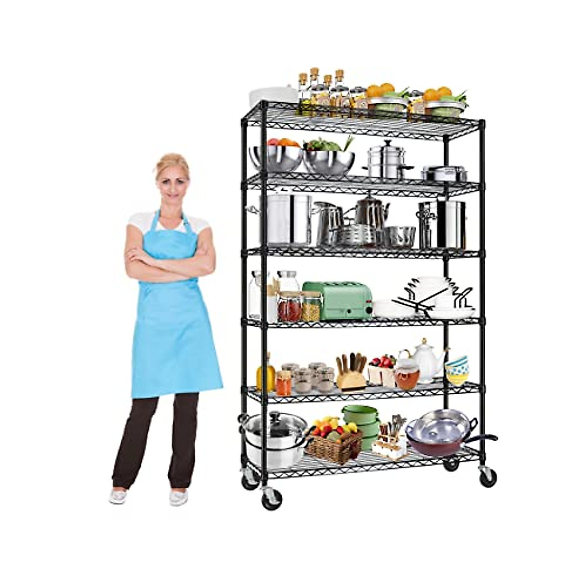 Haiput Wam Storage Shelves, 6 Tier Steel Wire Metal Shelving with 2100 Lbs Capacity for Kitchen Restaurant Pantry, Wire Shelving Storage Rack Shelves for Storage with Wheels and Feet -18x48x72